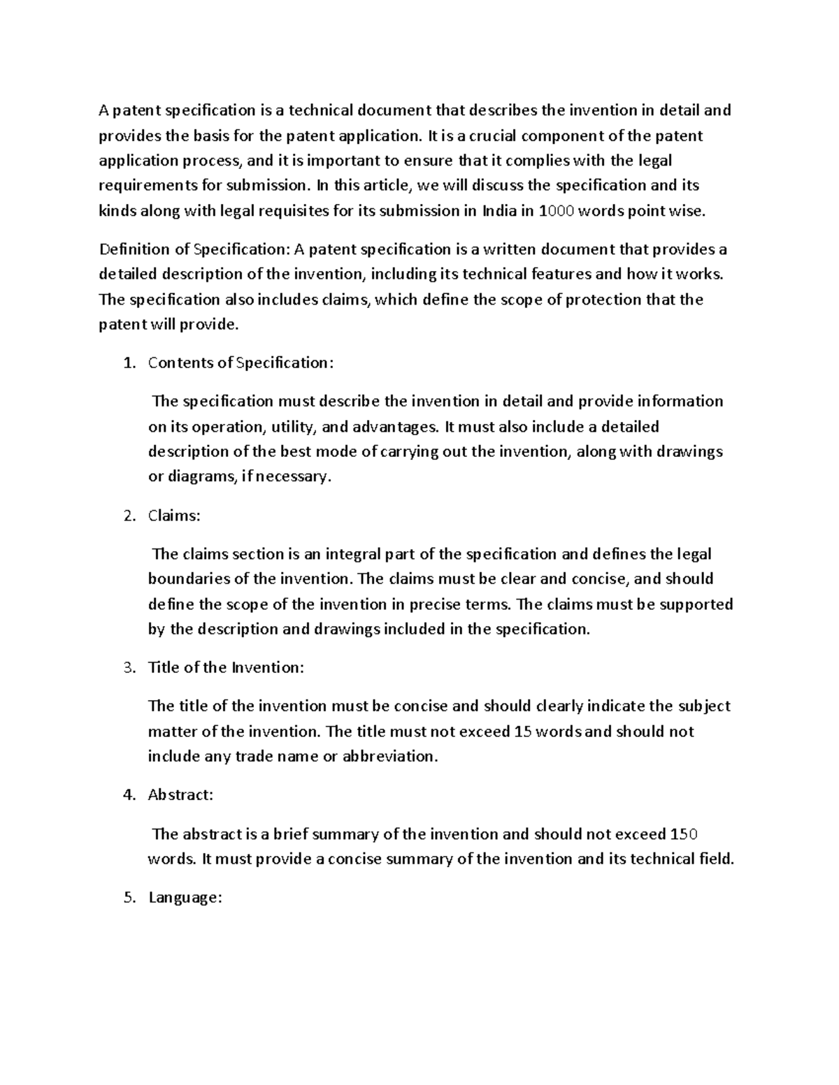 Specification and its kinds along with legal requisites for its ...