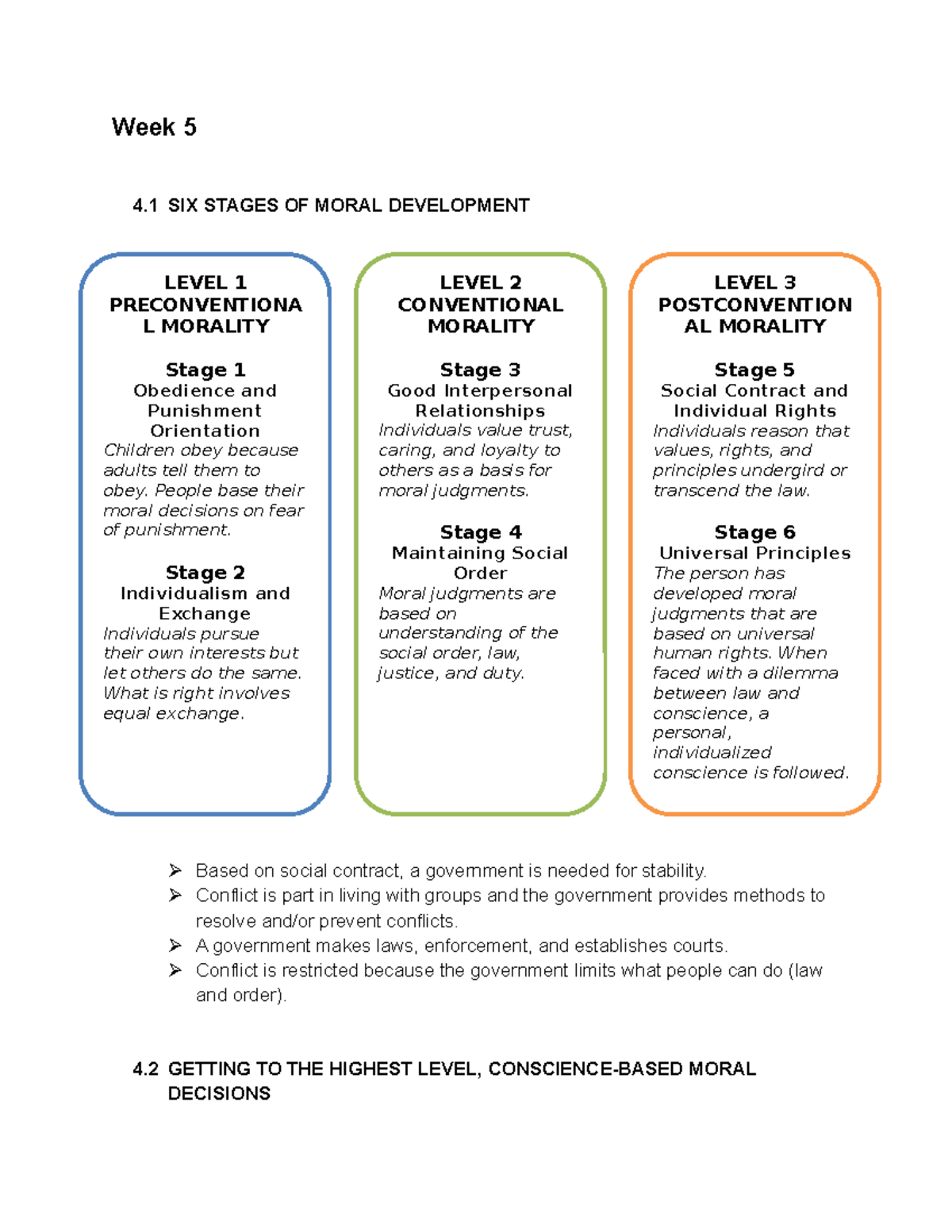 Week 5 six stages on moral development - Week 5 4 SIX STAGES OF MORAL ...