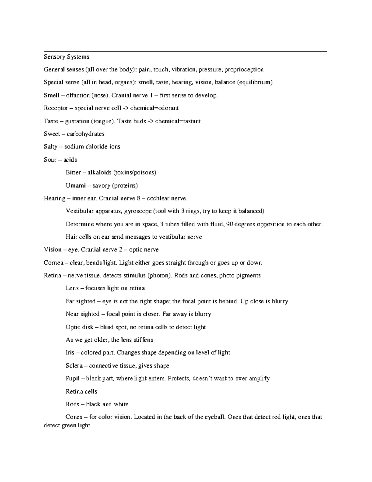 sensory systems - - Studocu