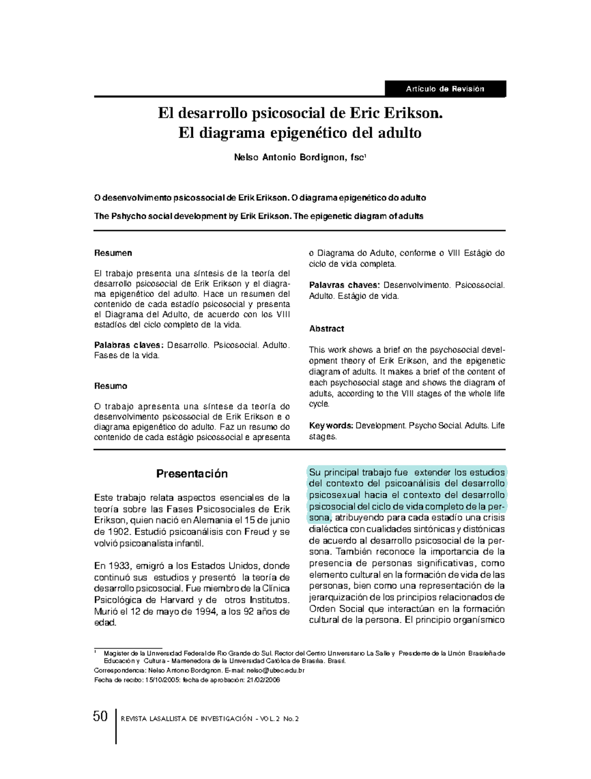 P50-63 Articulo Erick Erickson; Libros complementarios de psicología ...