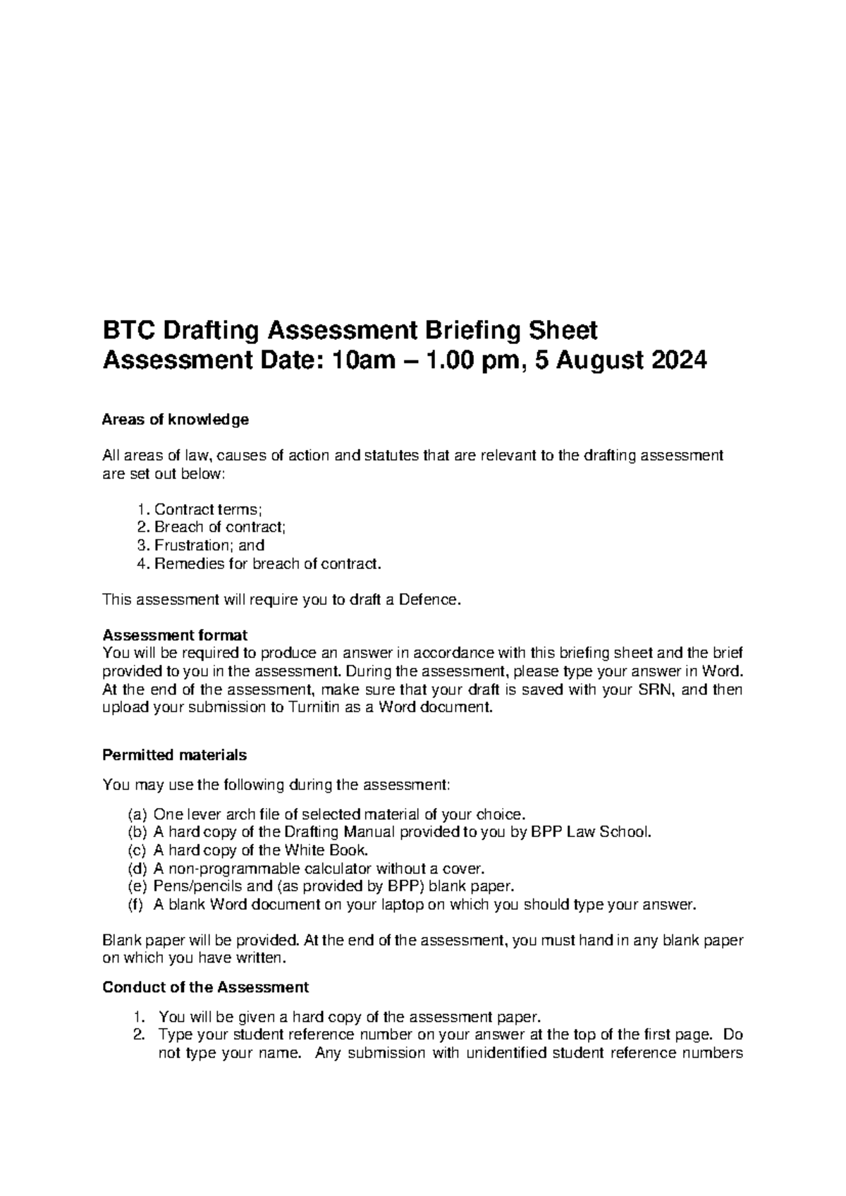 BTC Drafting Assessment Summer 2024 Briefing Sheet - Briefing Sheet BTC ...