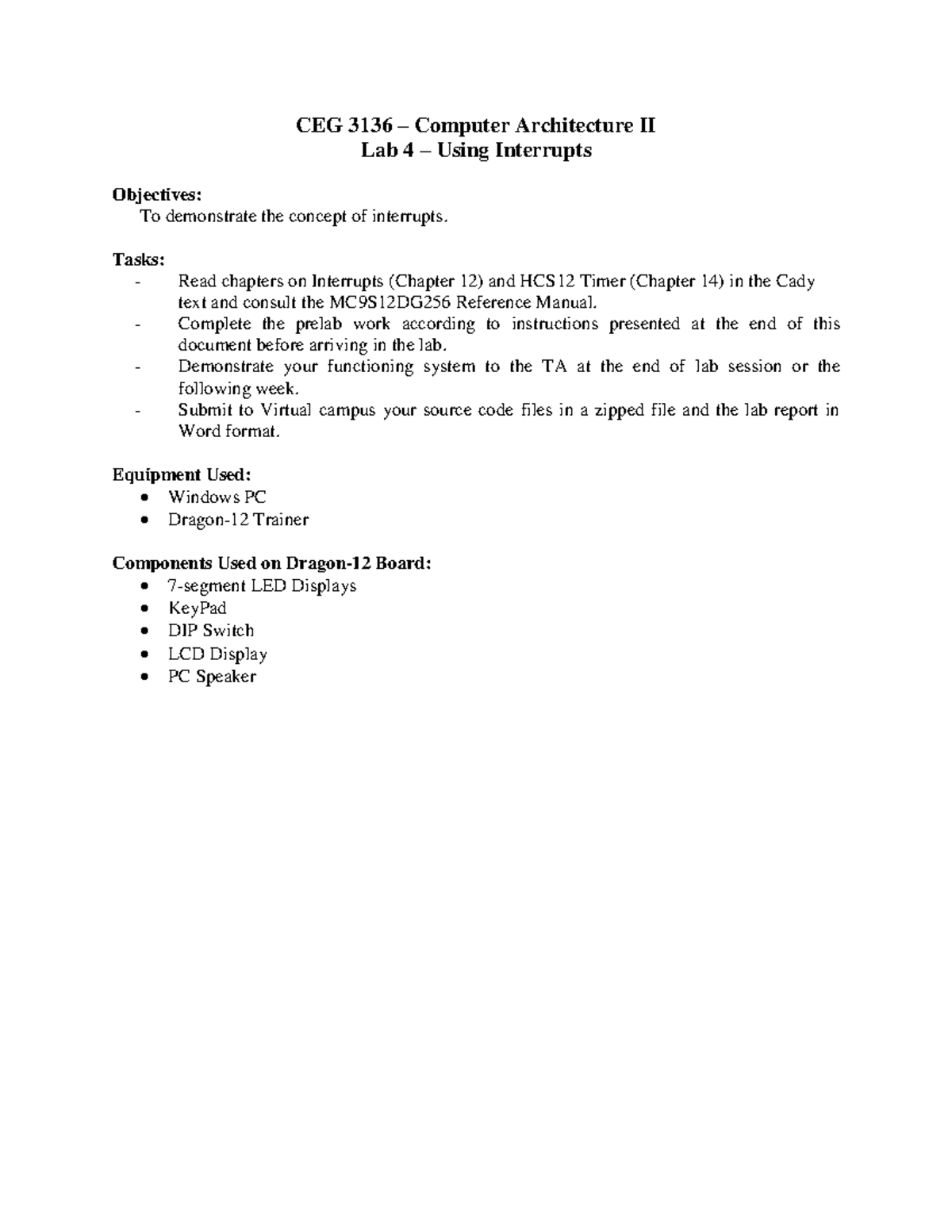 CEG3136 Lab4 - Lab 4 - CEG 3136 – Computer Architecture II Lab 4 – Using Interrupts Objectives ...