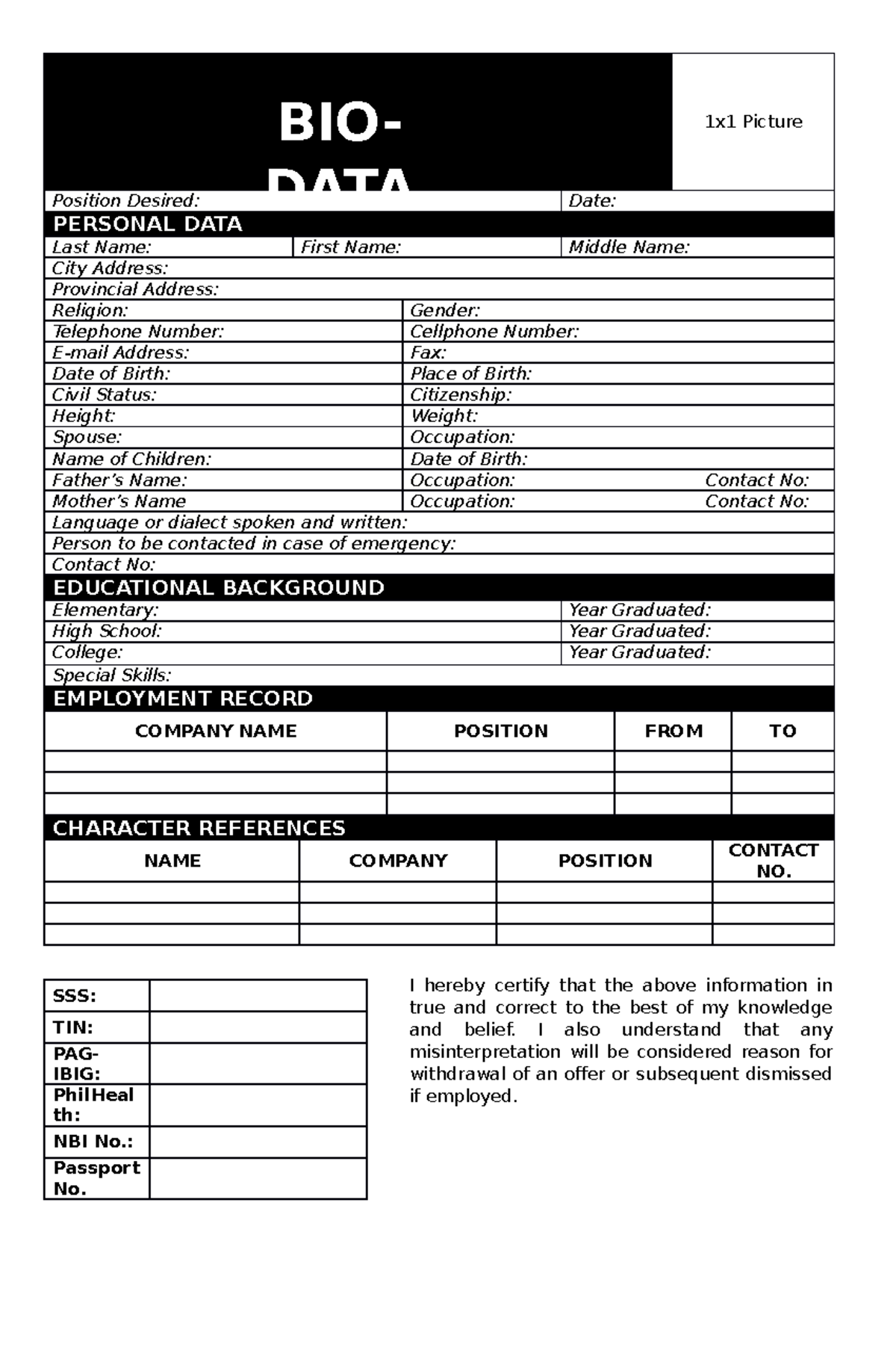 2-Bio-Data - IT'S FOR UPLOADED DOCUMENTED ONLY YEAH - 1x1 Picture ...
