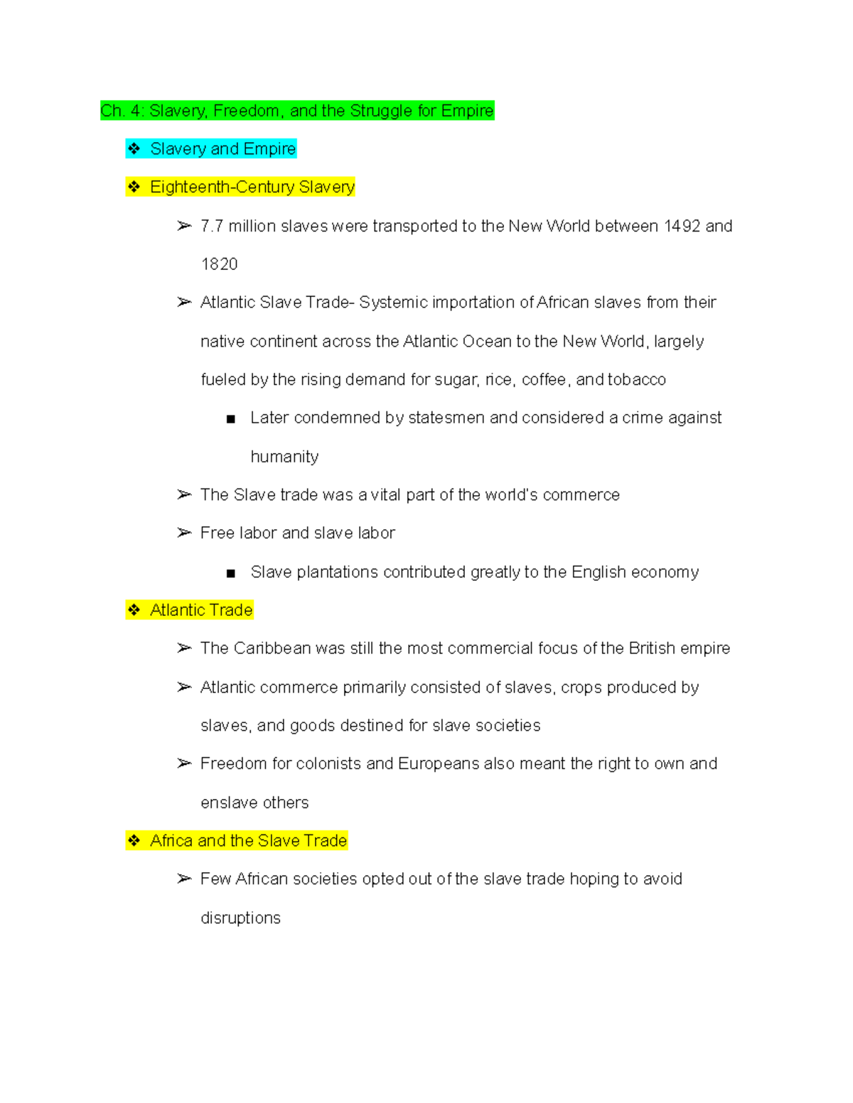 Chapter 4.1 Notes - Ch. 4: Slavery, Freedom, and the Struggle for ...