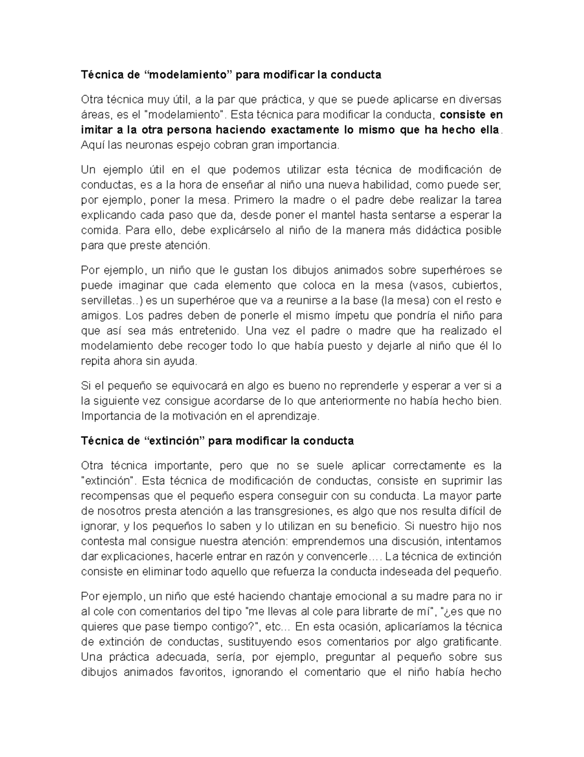 Técnicas de conducta - Técnica de “modelamiento” para modificar la ...