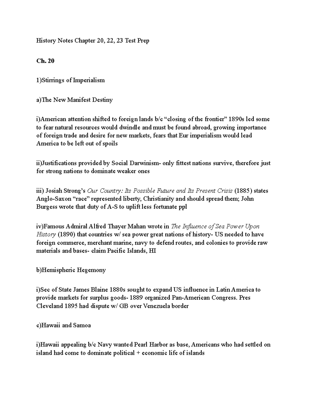 History Notes Chapter 20, 22, 23 Test Prep - History Notes Chapter 20 ...