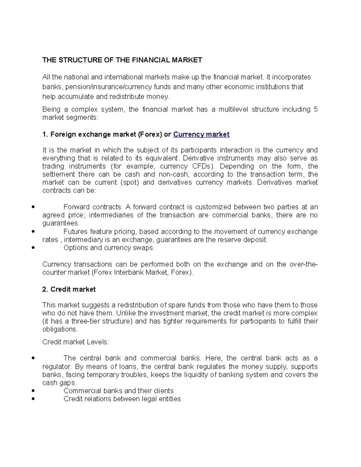 THE Structure OF THE Financial Market - THE STRUCTURE OF THE FINANCIAL ...