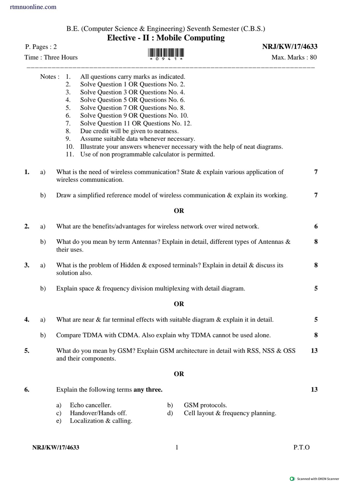 Cse 7 sem elective 2 mobile computing winter 2017 - Computer Science Engineering - Studocu