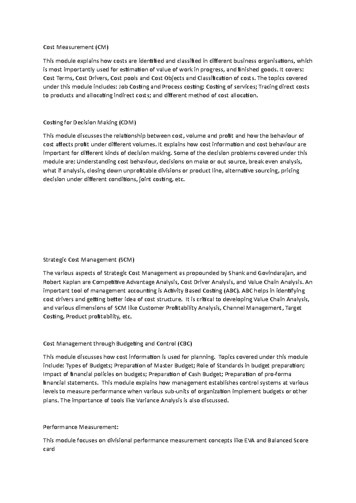 Cost Measurement - notes - Cost Measurement (CM) This module explains ...