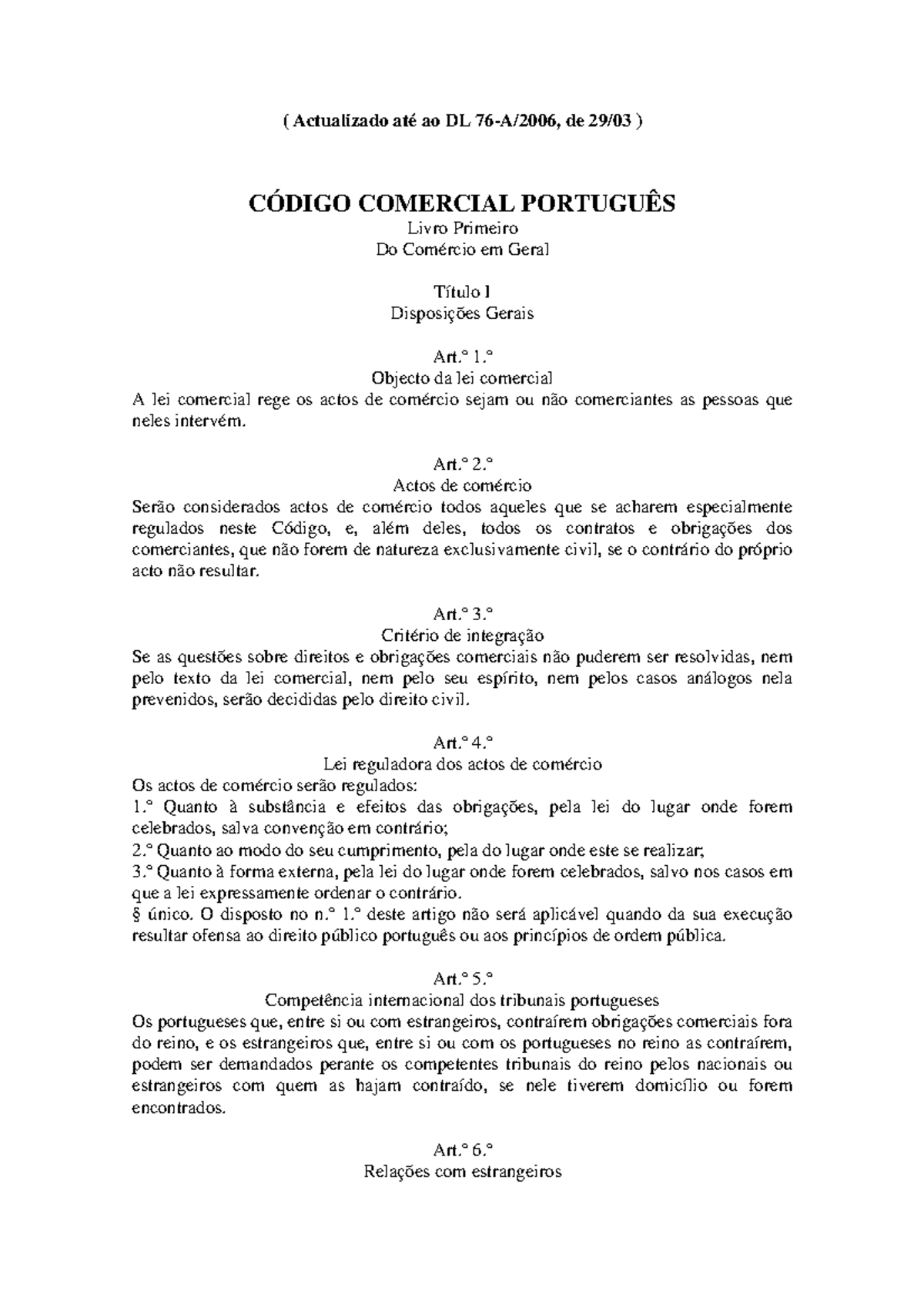 Codigo comercial - Manual - ( Actualizado até ao DL 76-A/2006, de 29/03 ...