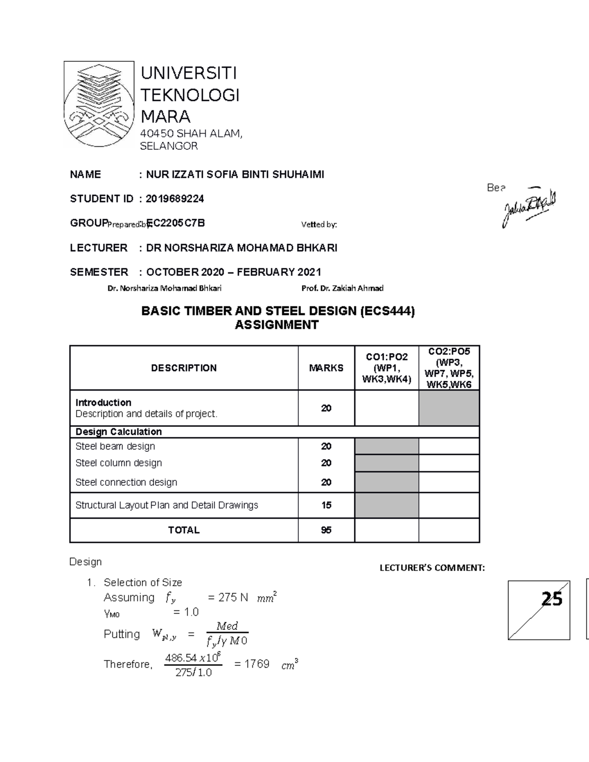 Timber task 2 - beam - calculations - Beam Design Selection of Size ...