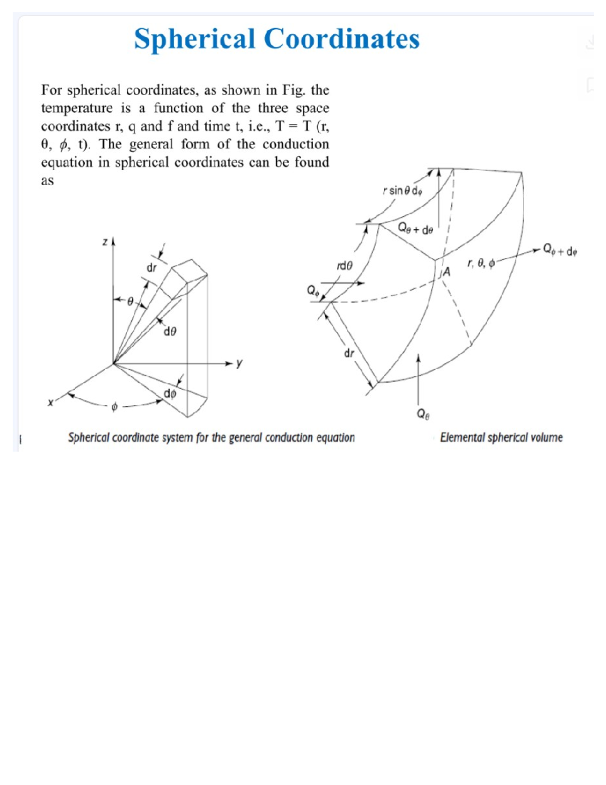 Heat Transfer -ME-501-23 - Spherical Coordinates For spherical ...