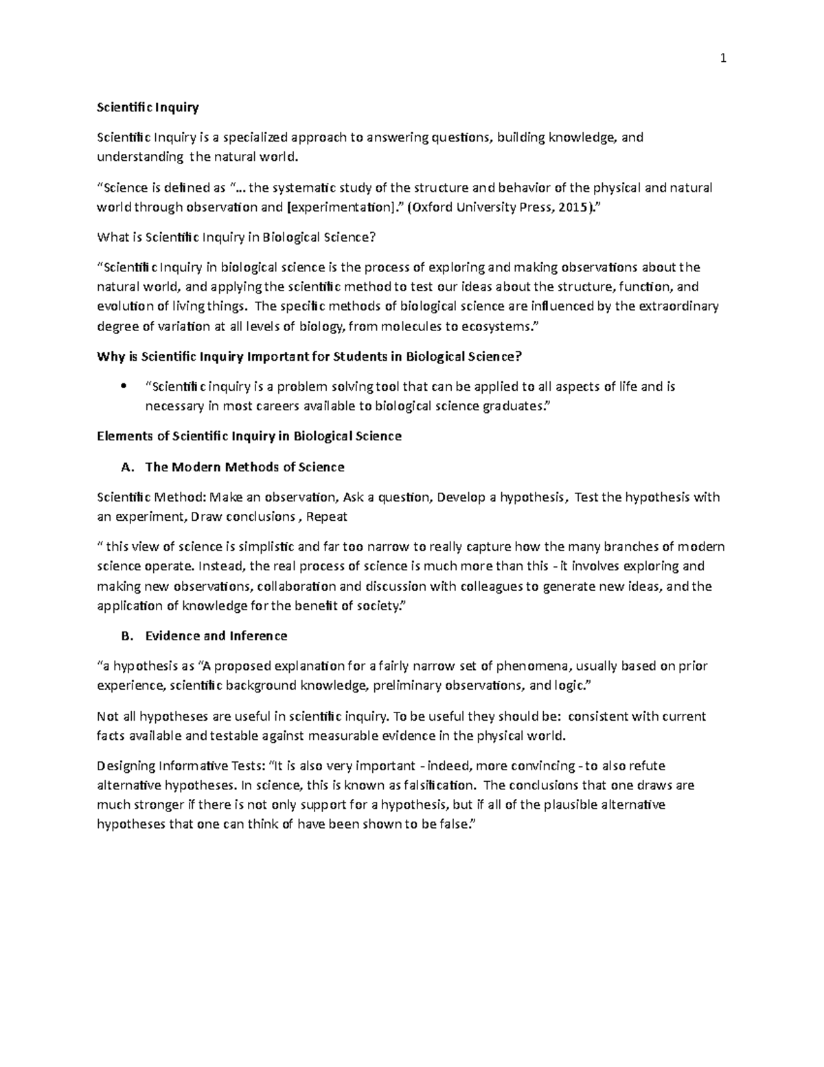 Scientific Inquiry - Summary Discovering Biodiversity FW - 1 Scientific ...