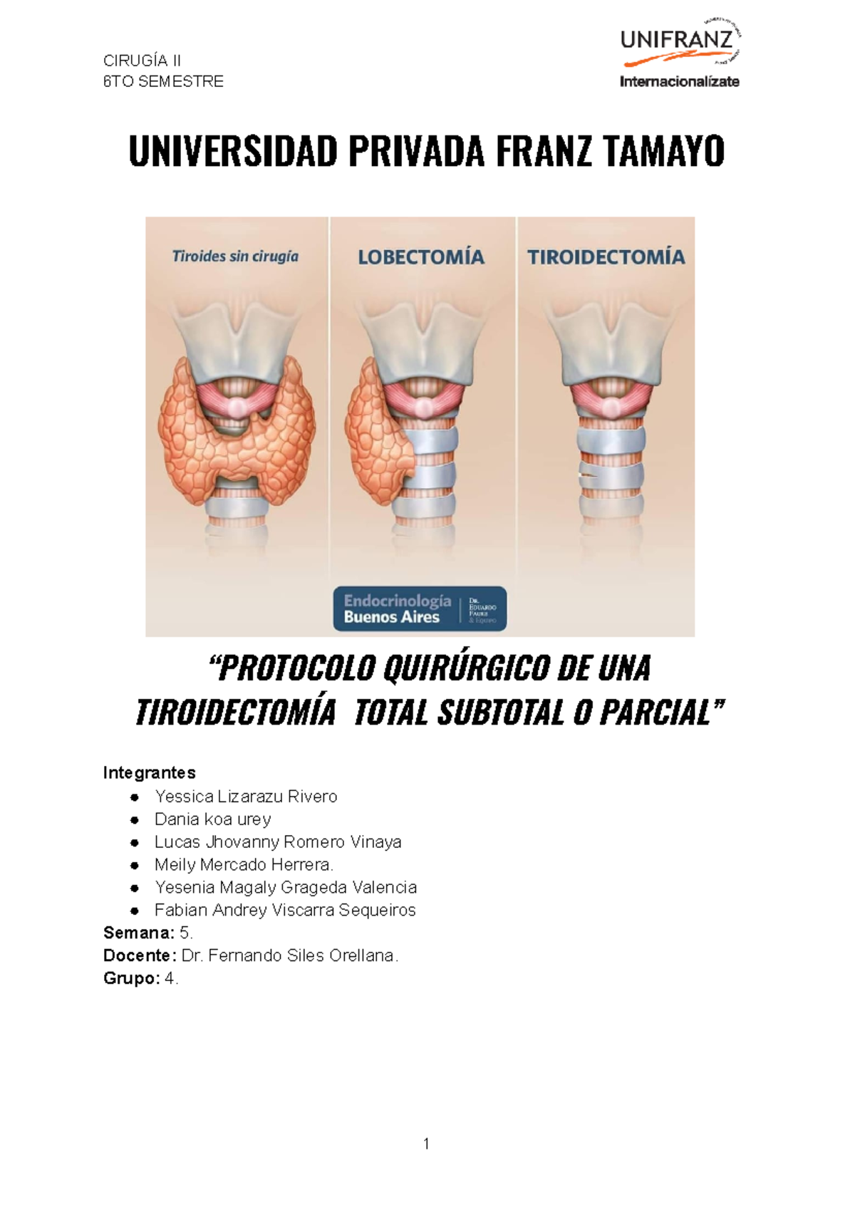 Protocolo Quirú Rgico DE UNA TiroidectomíA Total Subtotal O Parcial ...