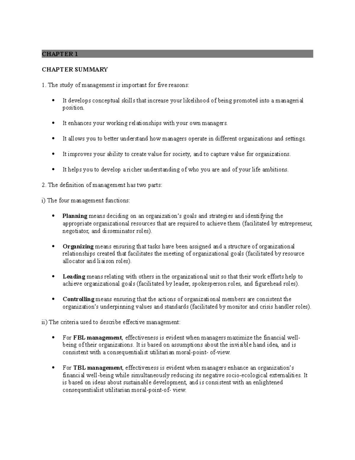 Chapter 1 Summary of Textbook - CHAPTER 1 CHAPTER SUMMARY The study of ...