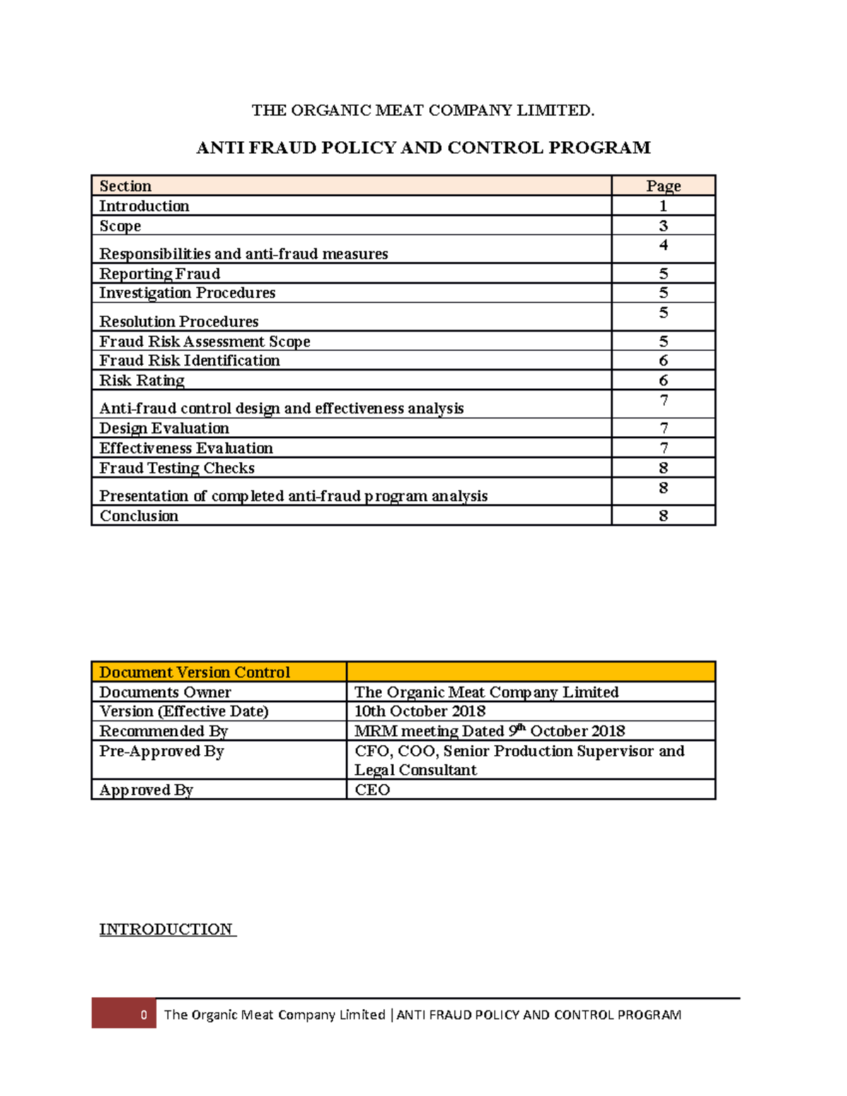 Anti fraud policy and control program - THE ORGANIC MEAT COMPANY ...