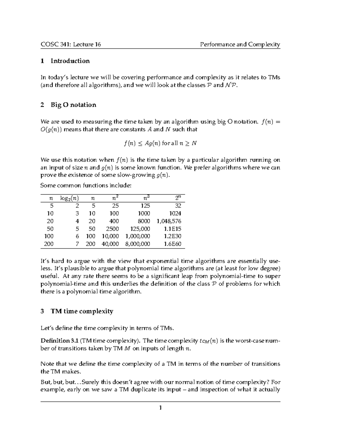 COSC341 2017 Lecture 16 - Performance and Complexity - 1 Introduction ...