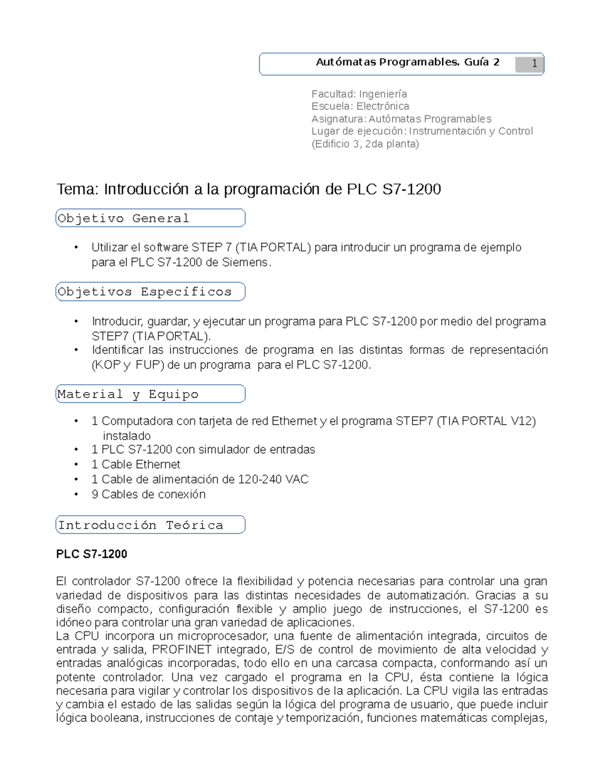Guia programar plc - guia de progrmacion de plc - 1 Tema: Introducción ...