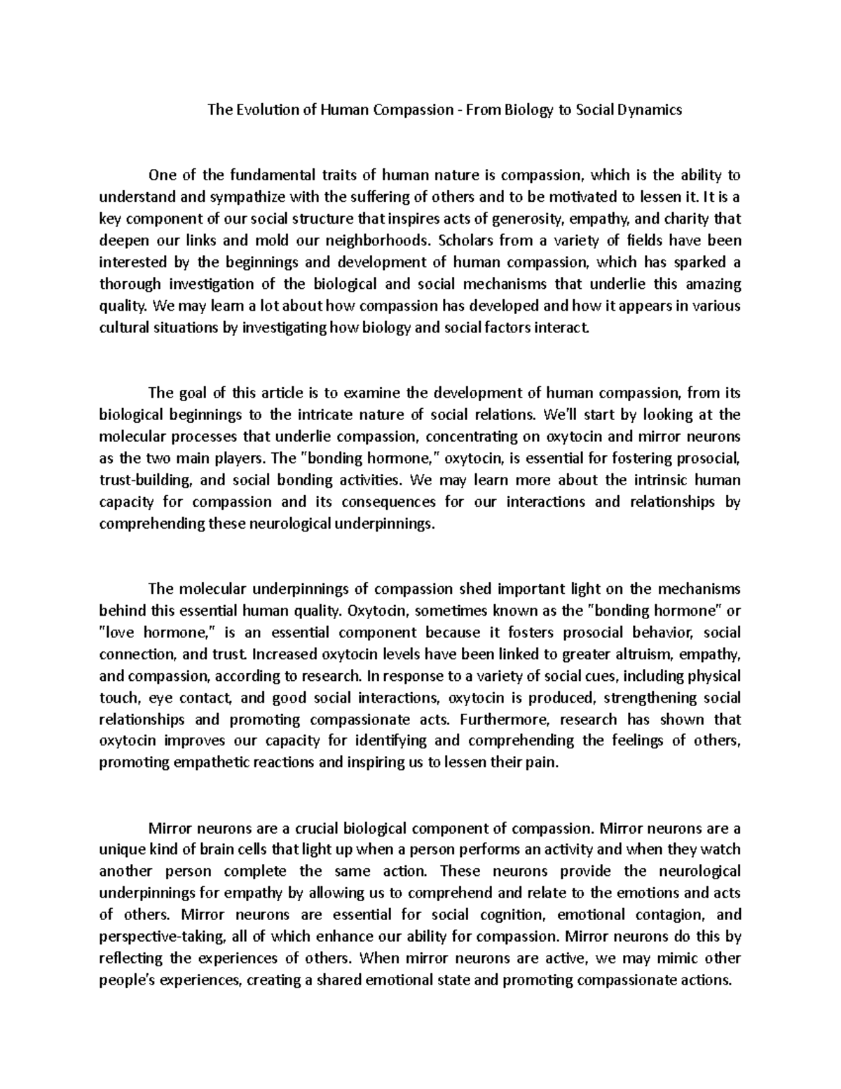 The Evolution of Human Compassion - From Biology to Social Dynamics ...