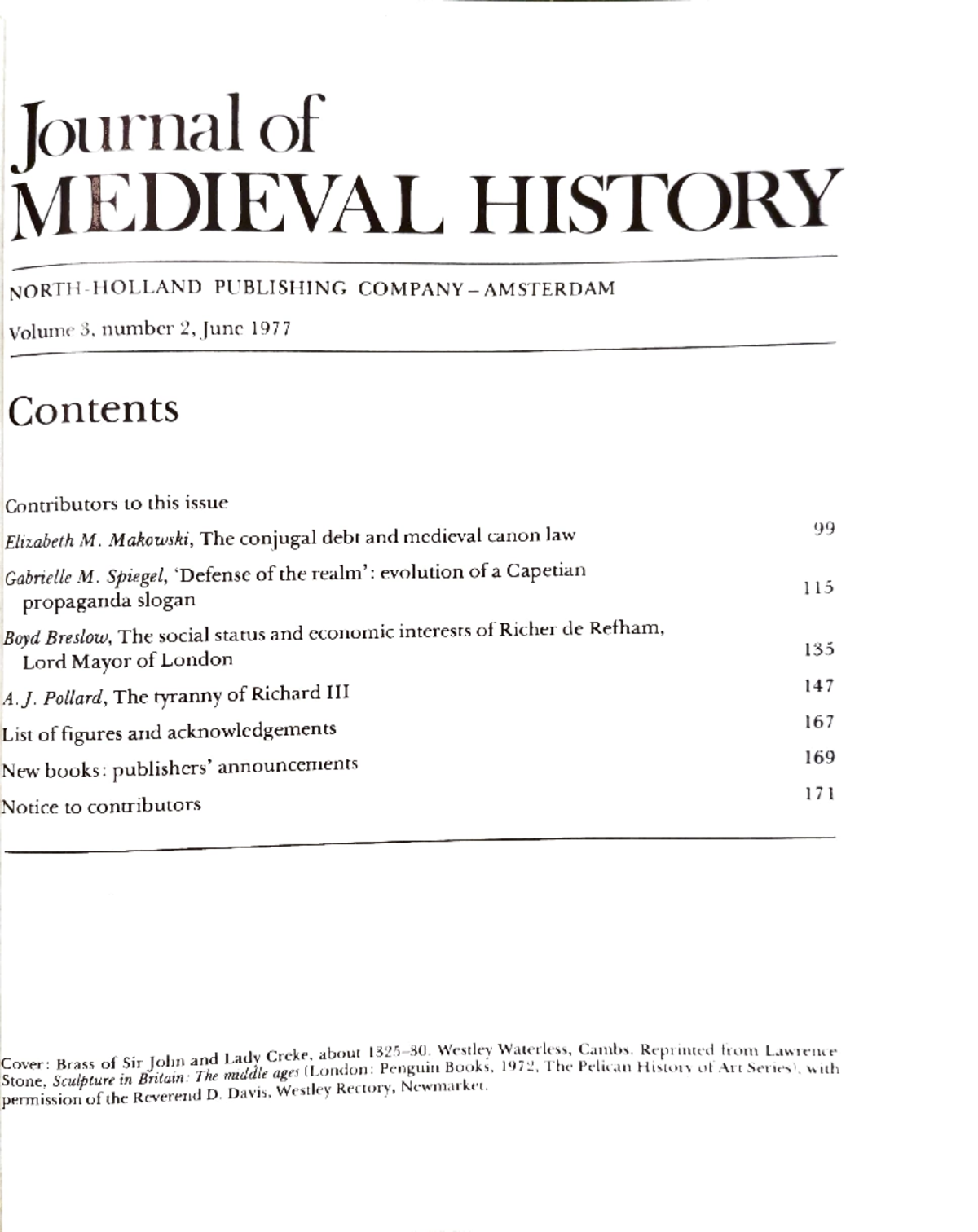 Makowski, The conjugal debt - ournal of MEDIEVAL HISTORY NORTH-HOLLAND ...