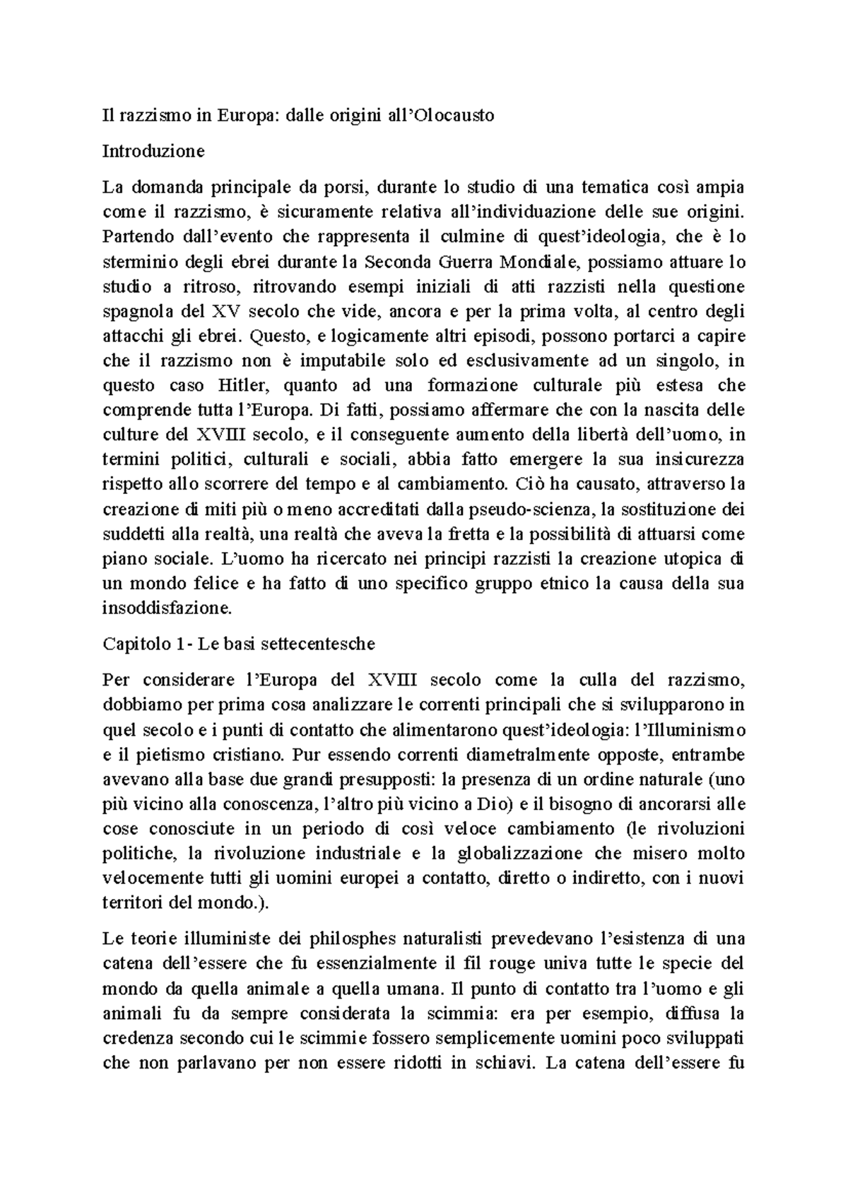 1. Il razzismo in Europa, riassunto - Il razzismo in Europa: dalle ...