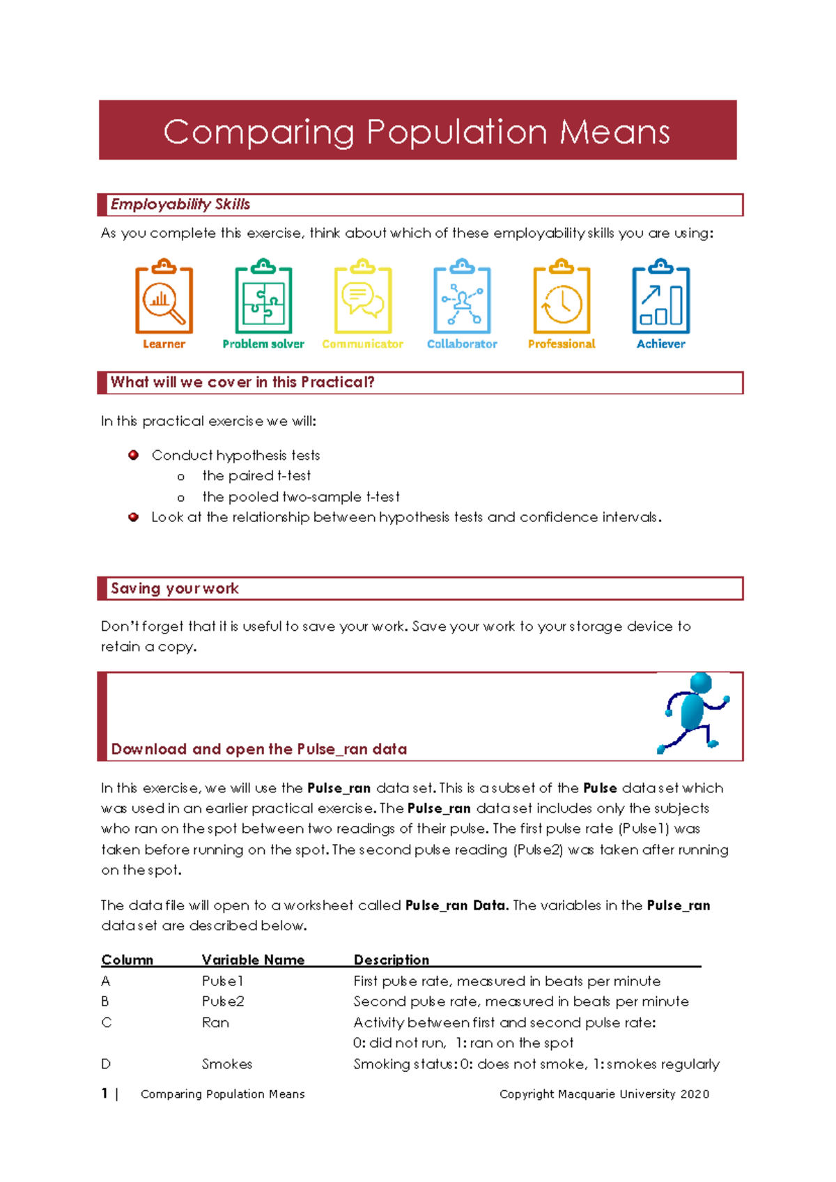 Prac Week 7 solution - week 7 practical - Comparing Population Means ...