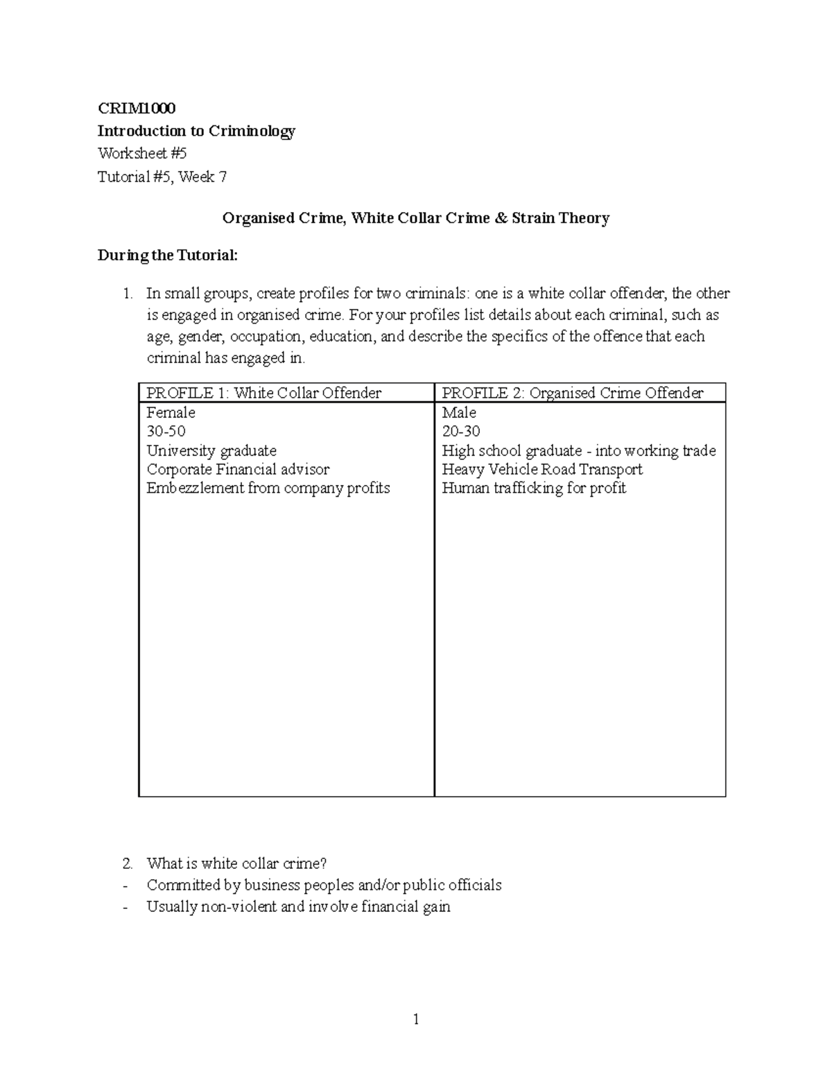 Tutorial 5 White Collar and Organised Crime - Introduction to ...