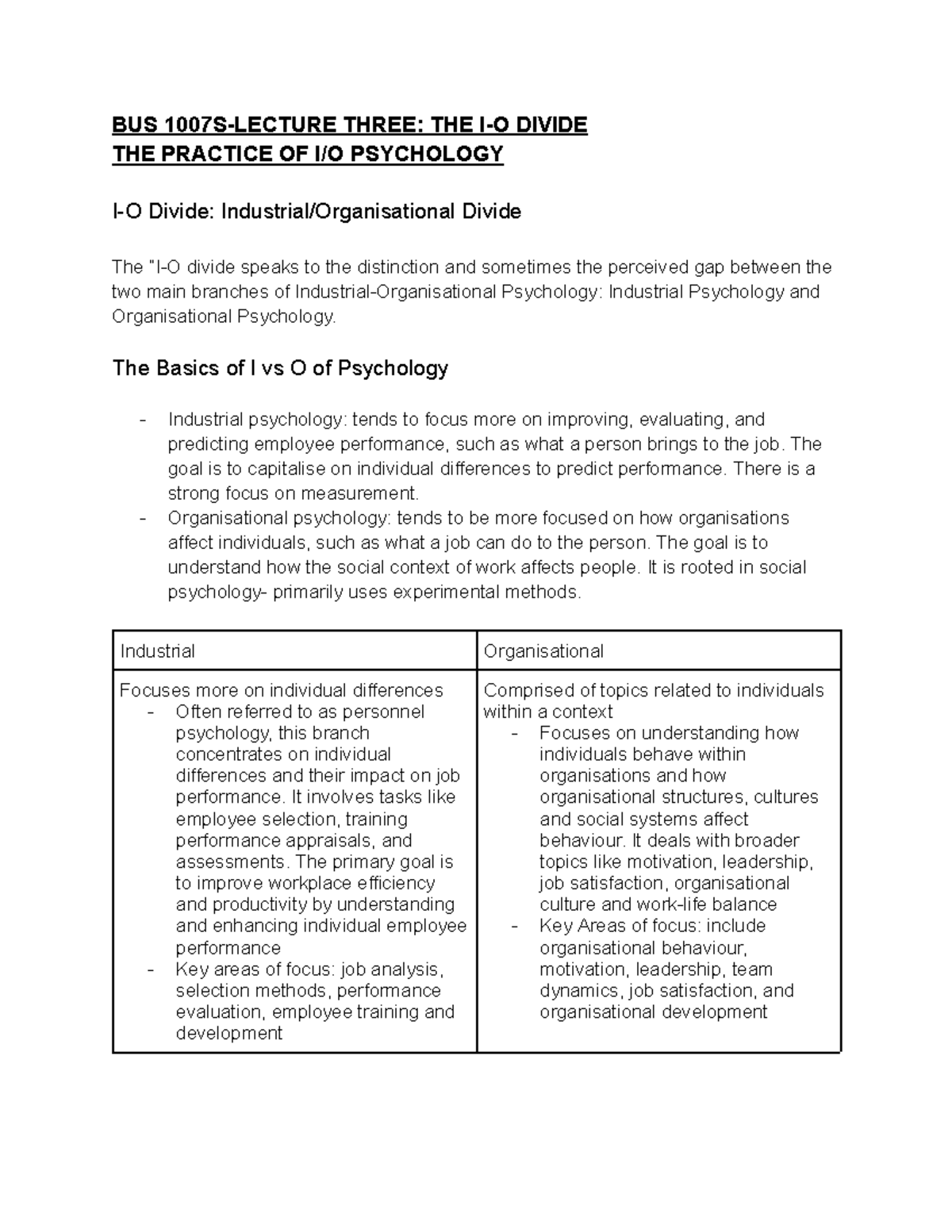BUS 1007S- Lecture Three THE I-O Divide - BUS 1007S-LECTURE THREE: THE I-O DIVIDE THE PRACTICE ...