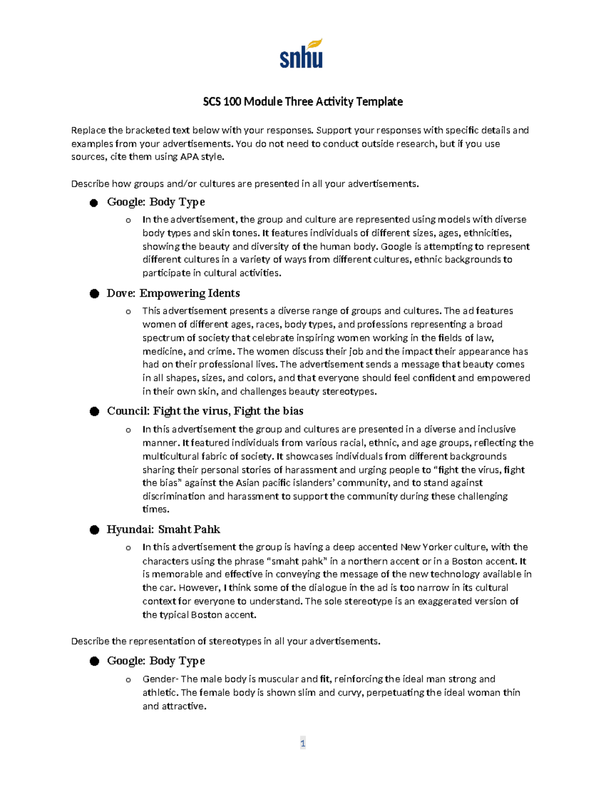 SCS 100 Module Three Activity Assignment - SCS 100 Module Three ...