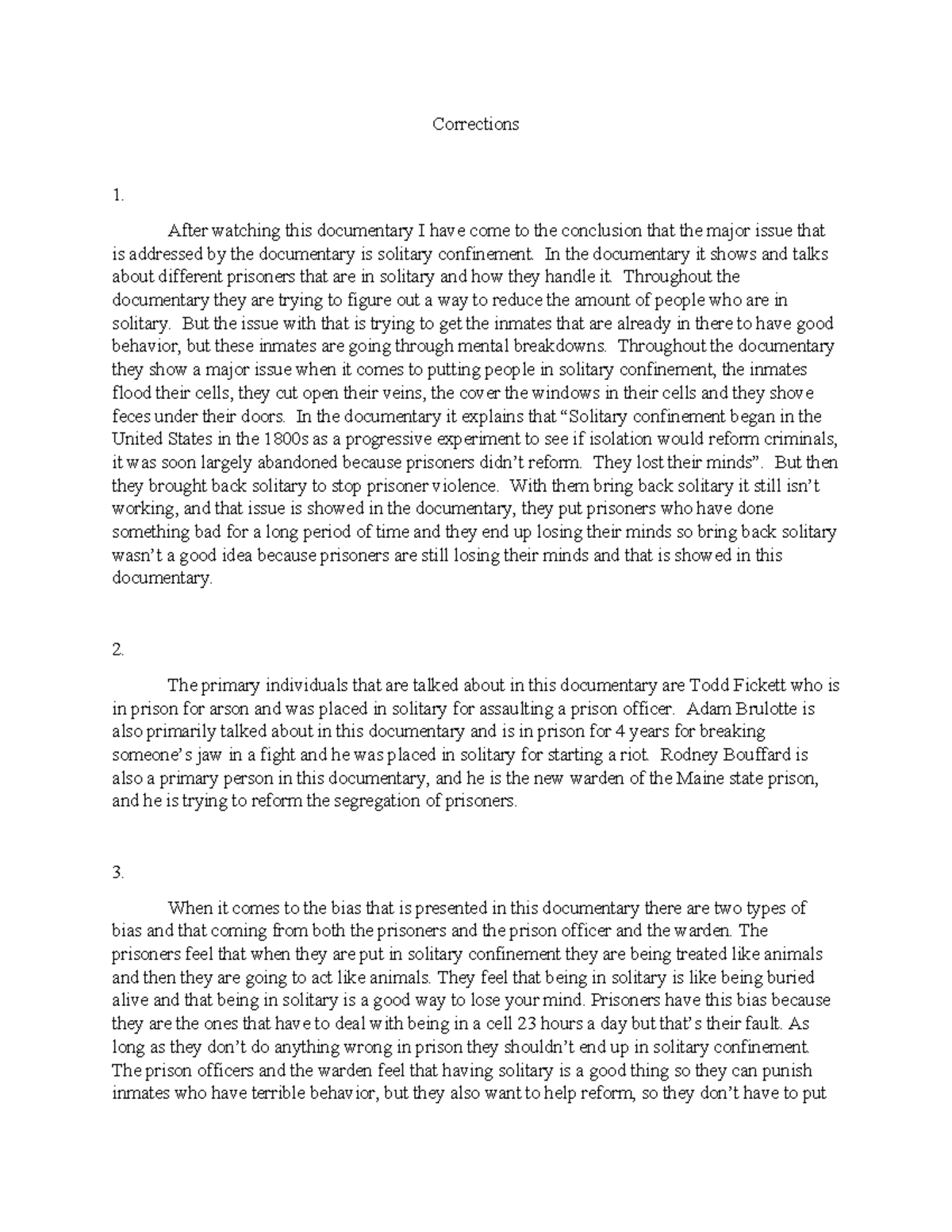 Corrections Paper - Corrections 1. After watching this documentary I ...