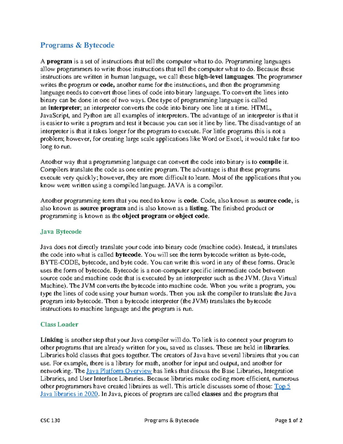 Programs Byte Code - Professor Christine Kikuchi - CSC 130 Programs ...