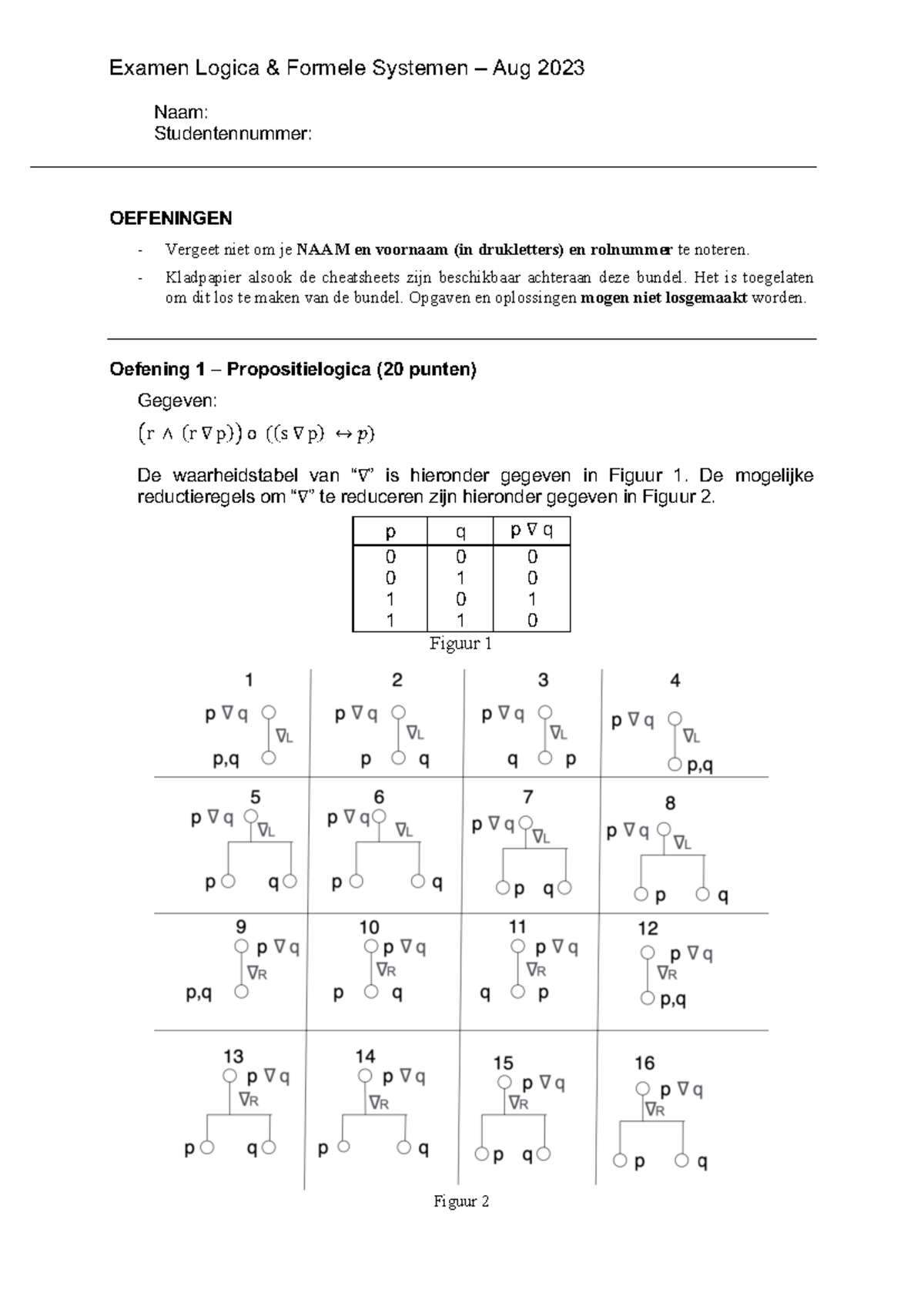 Oud Examen Oefeningen 2023 Logica en Formele systemen - Naam ...