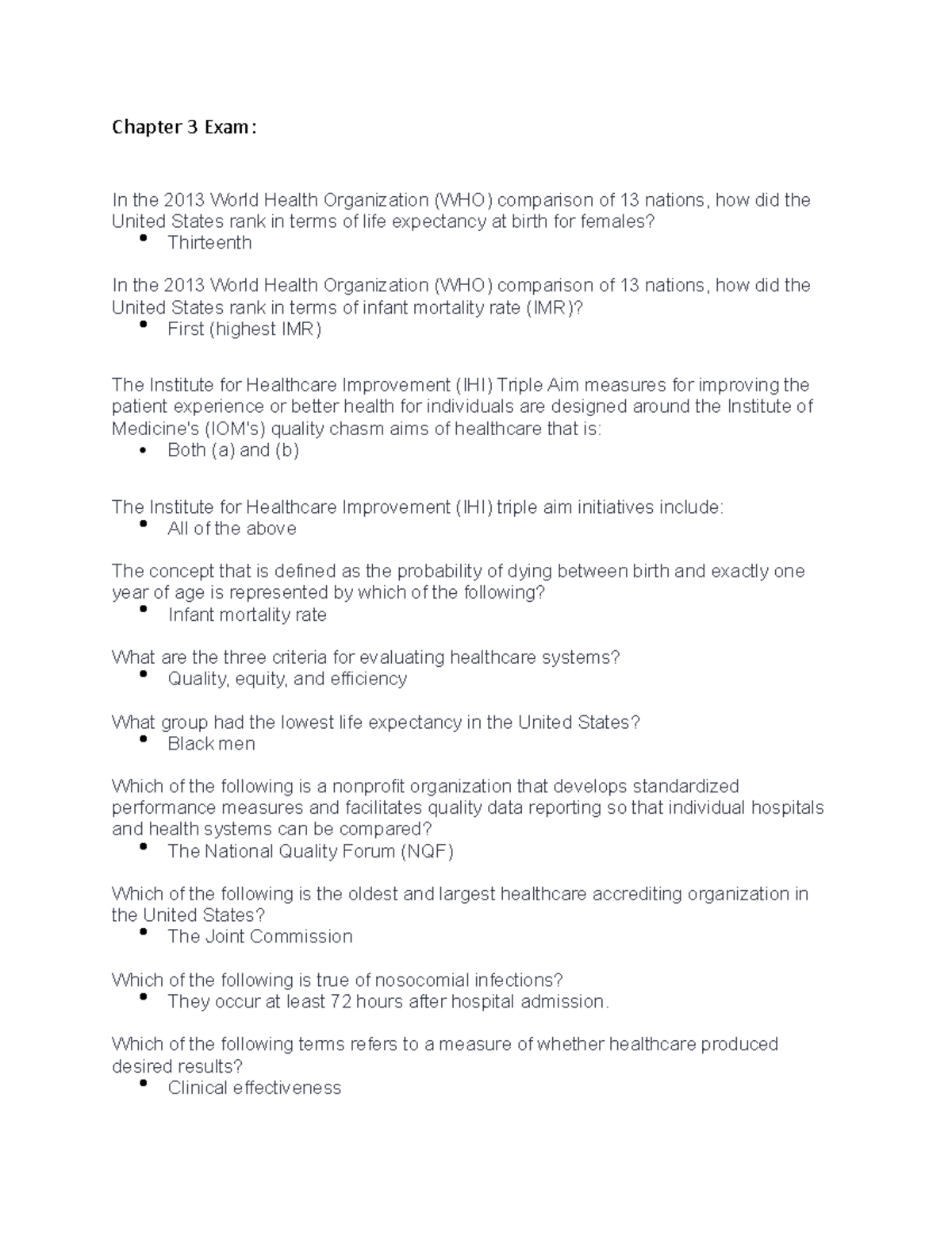 Exam Module 3 - exam answers - Chapter 3 Exam: In the 2013 World Health ...