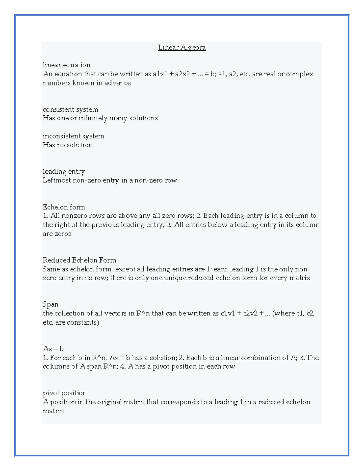 Linear Algebra - Linear Algebra linear equation An equation that can be ...