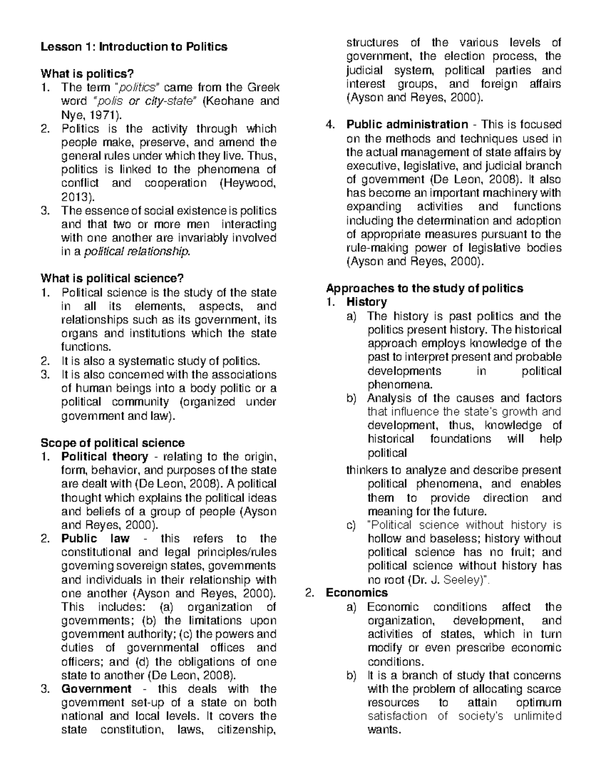 Polgov Midterm Lessons - Lesson 1: Introduction to Politics What is ...