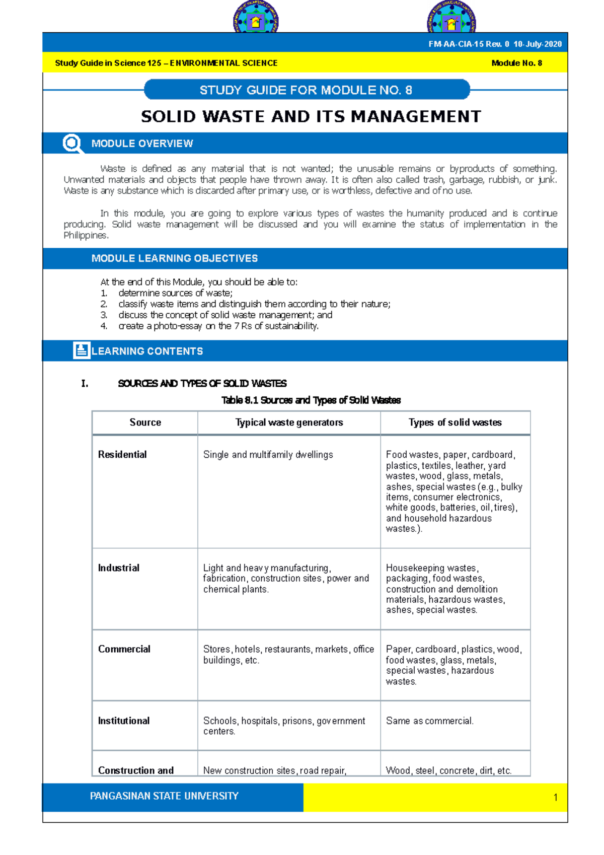 Study-Guide-8 - Solid Waste and Its Management - Environmental Science ...