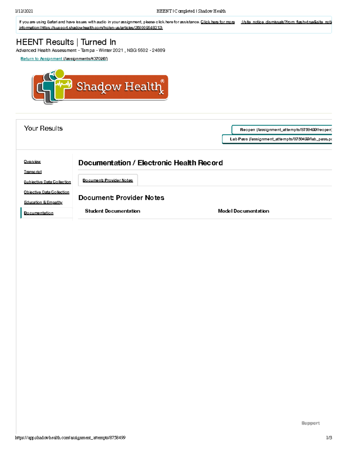 Document Heent - 1/12/2021 HEENT | Completed | Shadow Health - Studocu