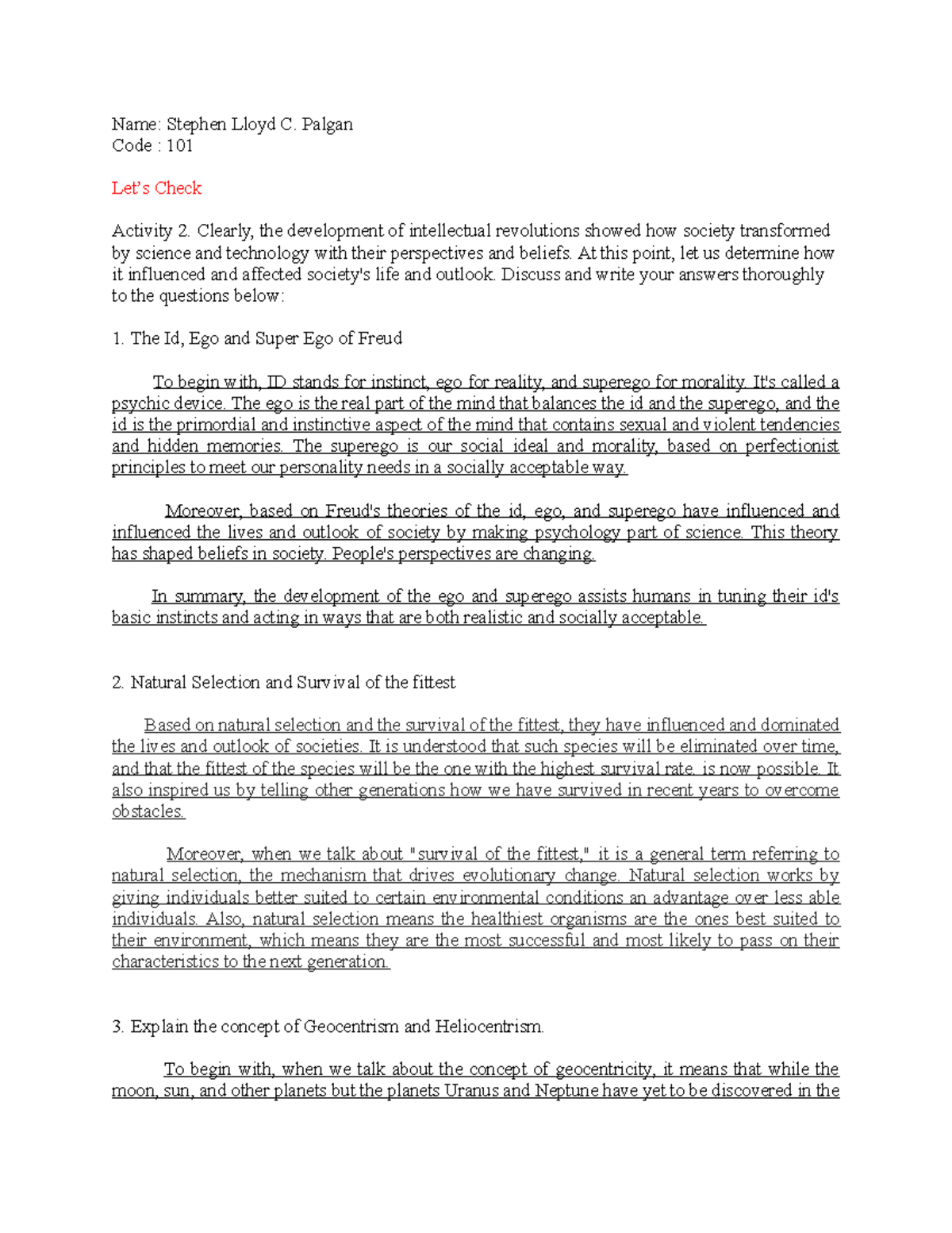 Week 2 Lets check activity 2 - Name: Stephen Lloyd C. Palgan Code : 101 ...