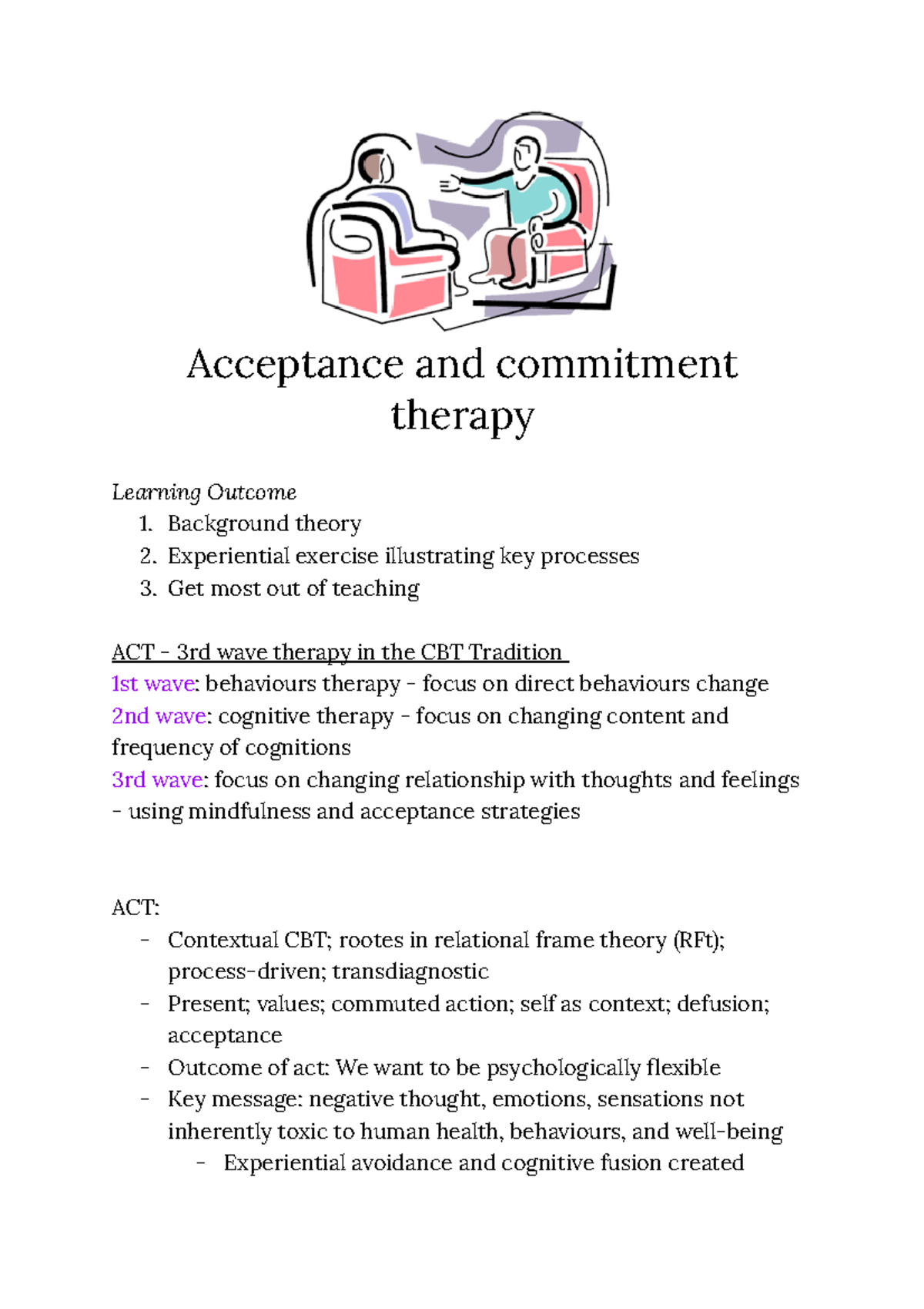 PSY3120 - Week 10 - Acceptance and Commitment Therapy - Acceptance and ...