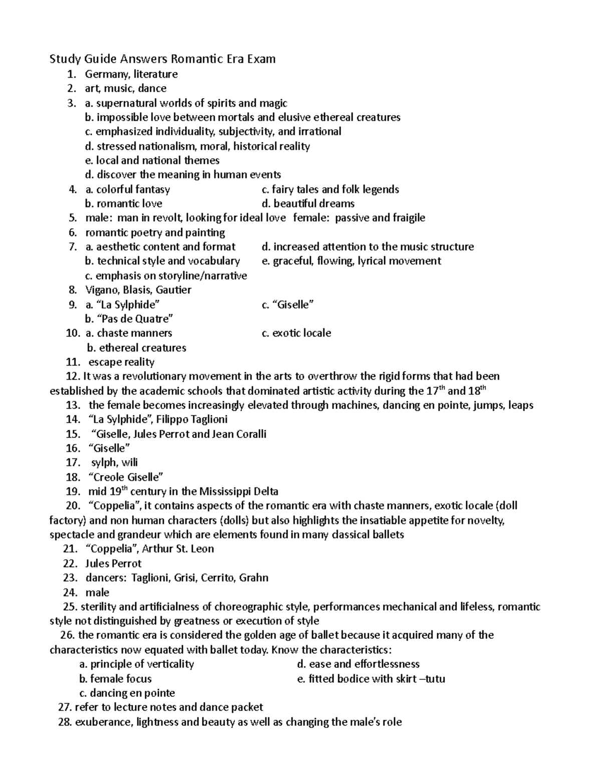 Study Guide Answers Romantic Exam -2 - Study Guide Answers Romantic Era ...