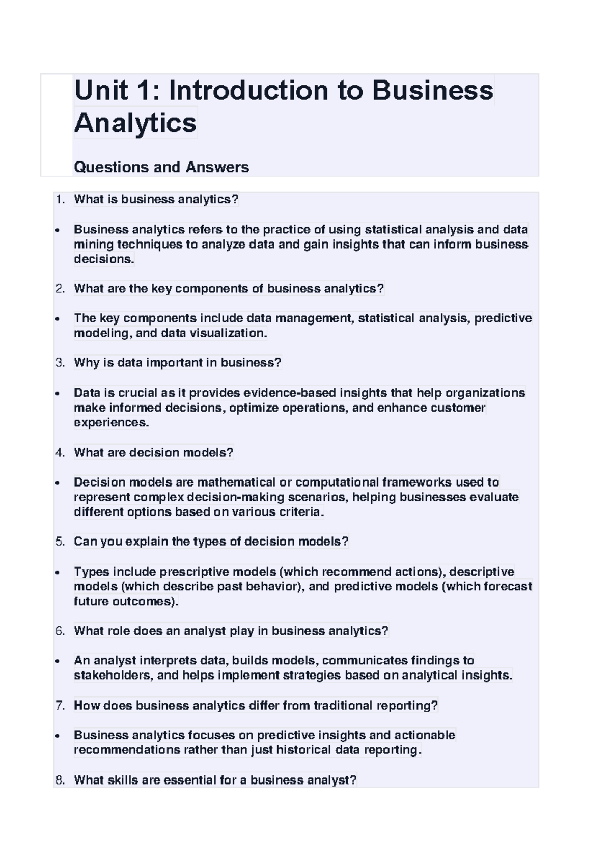 Viva viva viva viva viva - Unit 1: Introduction to Business Analytics ...