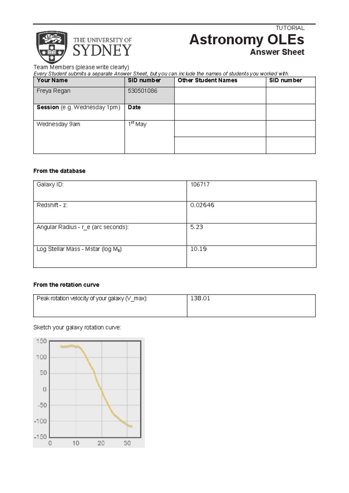 Tut2 OLET1640 Astro Student Answer Sheet - TUTORIAL Astronomy OLEs ...