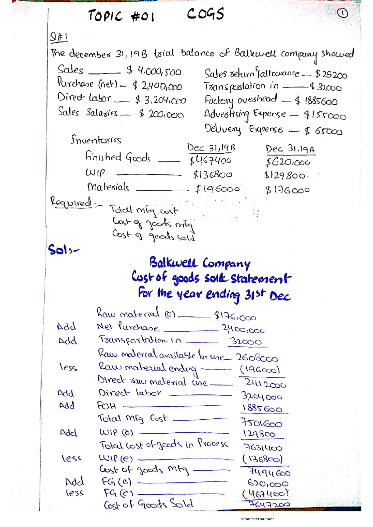 Topic 1 COGS - Lecture notes 1 - Cost & Managerial Accounting - Studocu