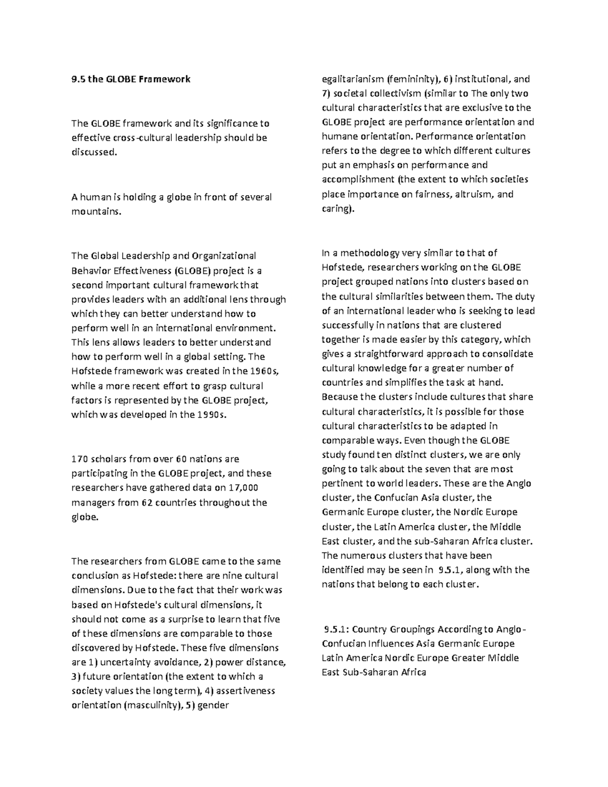 9.5 the Globe Framework - 9 the GLOBE Framework The GLOBE framework and its significance to ...