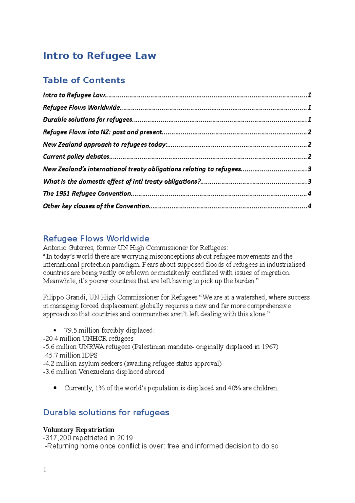 Intro to Refugee Law - Intro to Refugee Law Table of Contents Intro to ...