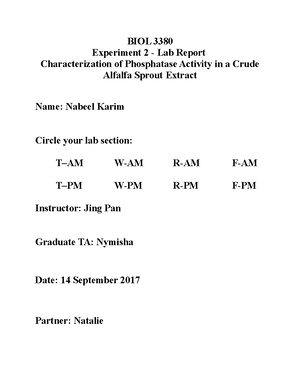 Exp 5 Lab Report questions S23 - BIOL 3380 Experiment 5 - Lab Report ...
