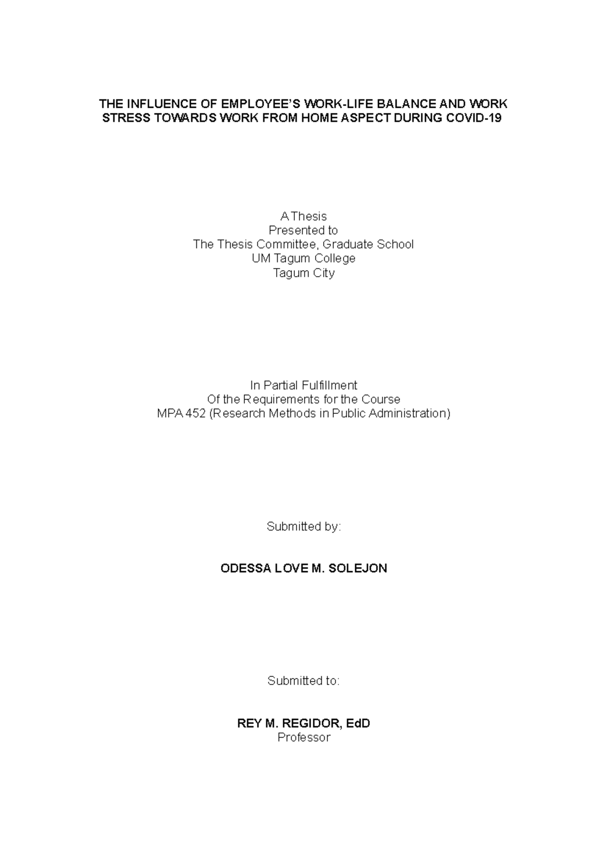 THE Influence OF Employee - THE INFLUENCE OF EMPLOYEE’S WORK-LIFE ...