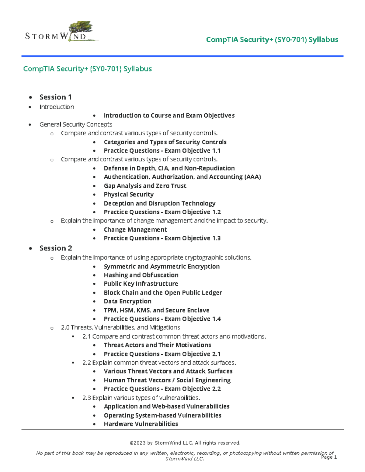 CM-Sec-701 syllabus - n/a - © 2023 by StormWind LLC. All rights ...