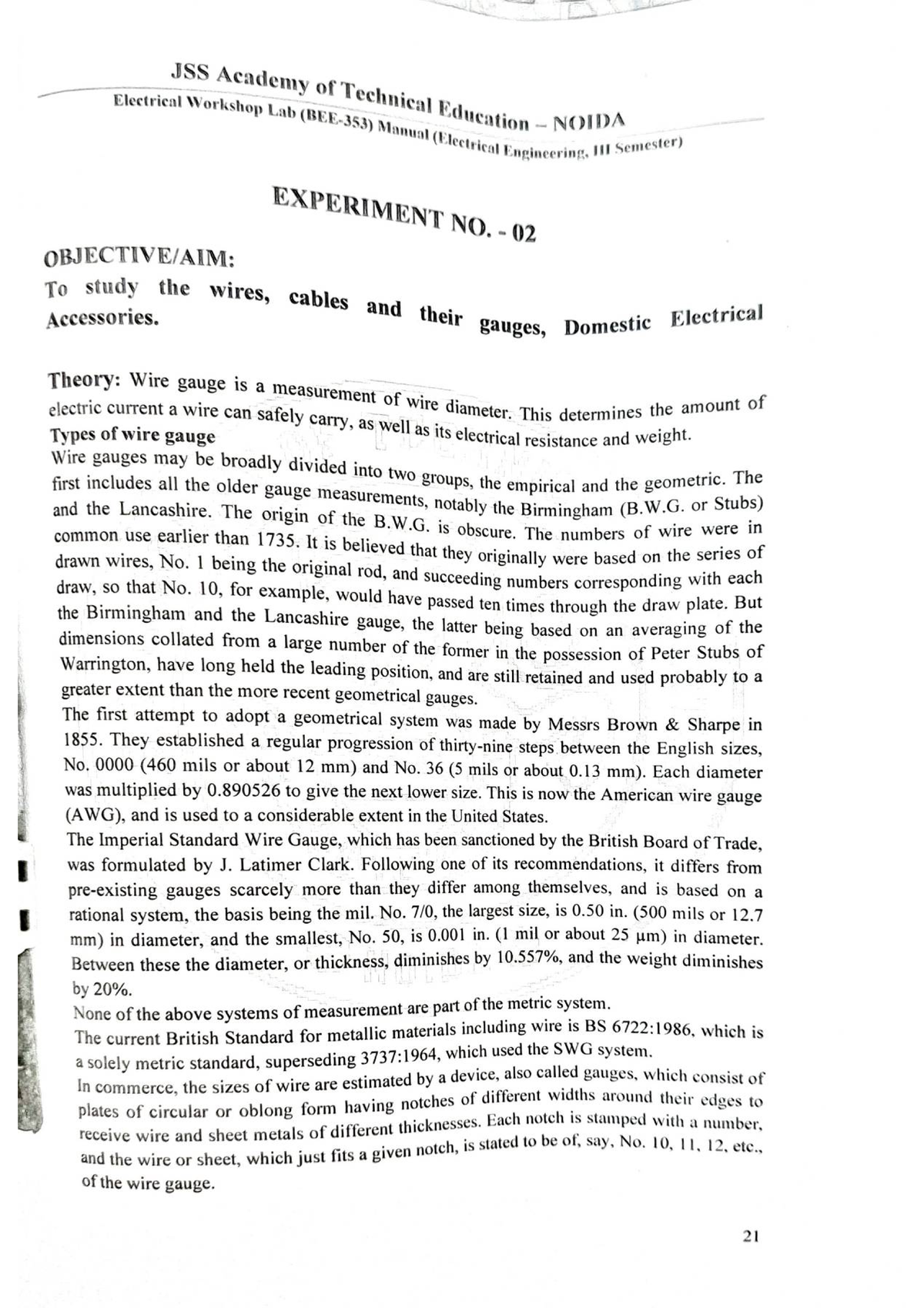 5th experiment - Electrical JSS Workshop Academy of Technical Lab Manual (Electrical Education ...