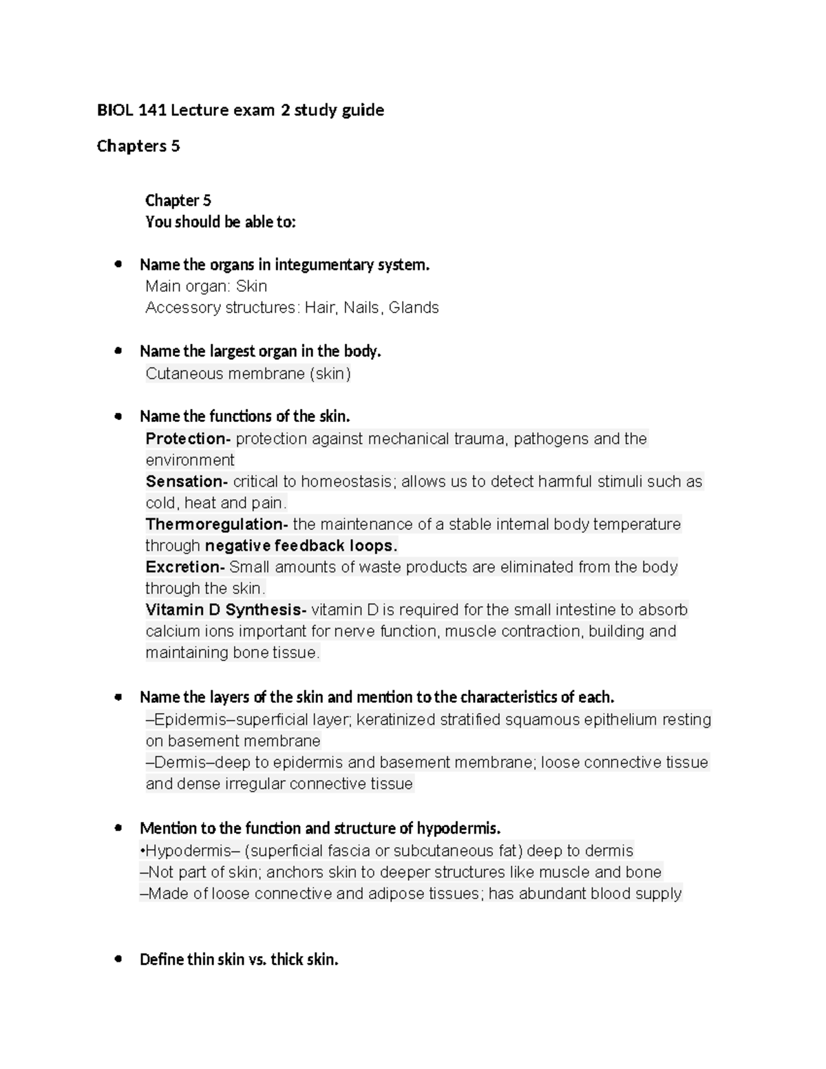 BIOL 141 Lecture exam 2 study guide chp5 - BIOL 141 Lecture exam 2 ...